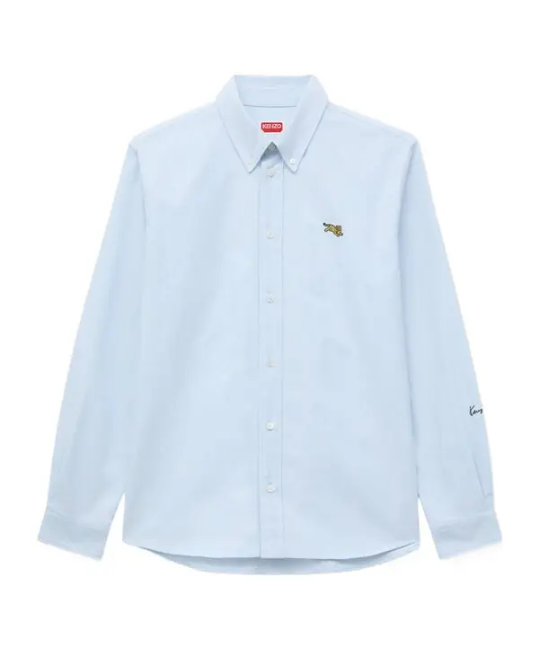 Kenzo Jumping Tiger' Embroidered Casual Shirt In Cotton Oxford - Light Blue