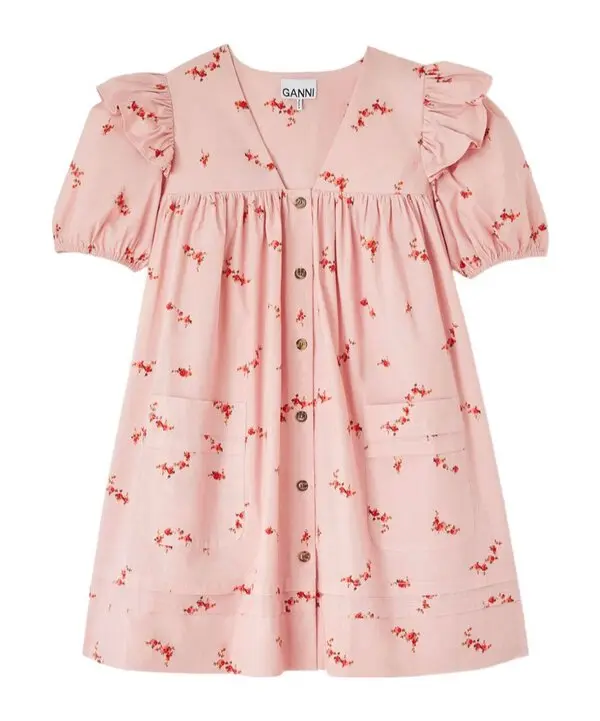 GANNI Mini Dress In Cotton - Pink