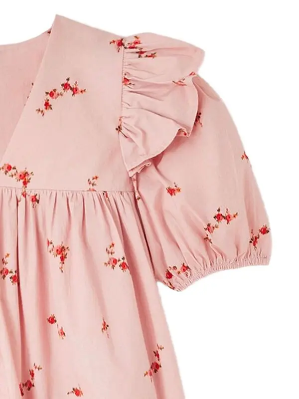 GANNI Floral Print Puff Sleeve Mini Dress