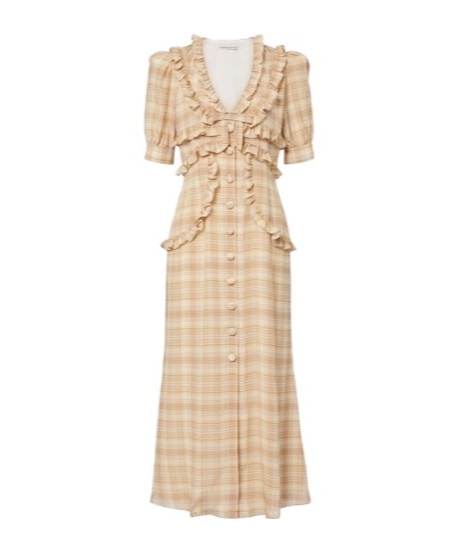 Alessandra Rich Ruffled Plaid Silk Midi Dress
