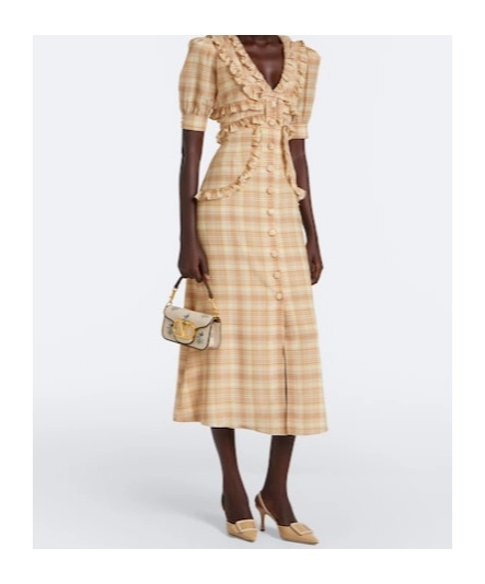 Alessandra Rich Ruffled Plaid Silk Midi Dress