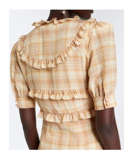 Alessandra Rich Ruffled Plaid Silk Midi Dress
