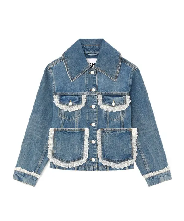 GANNI Lace Trim Denim Jacket - Blue