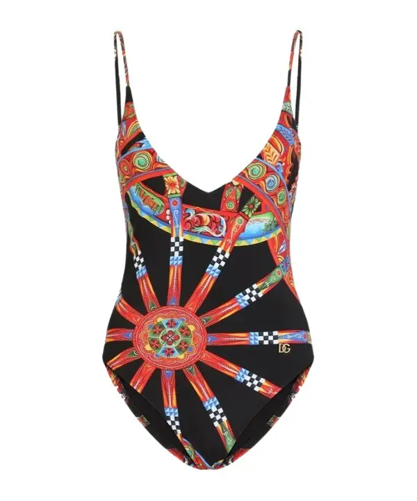 Dolce & Gabbana Carretto-print One-piece Swimsuit - Black