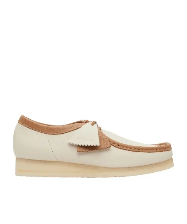 Clarks Wallabee Derby Shoes - White Combi Leather