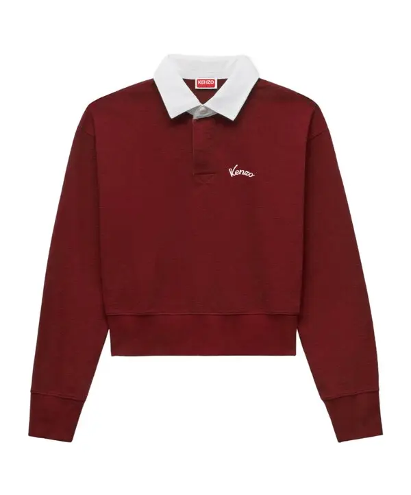 Kenzo Varsity' Embroidered Long Sleeve Polo In Heavy Cotton