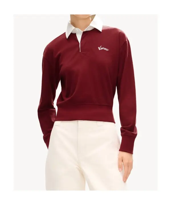 Kenzo Varsity' Embroidered Long Sleeve Polo In Heavy Cotton
