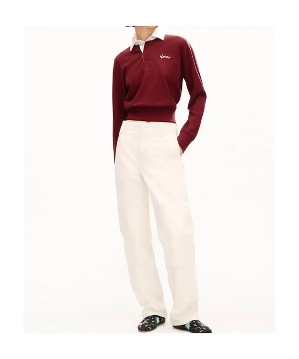 Kenzo Varsity' Embroidered Long Sleeve Polo In Heavy Cotton