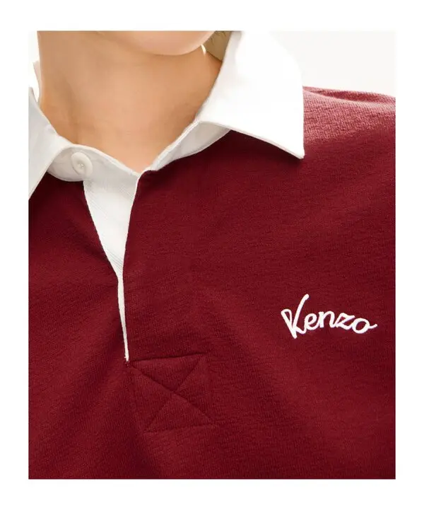 Kenzo Varsity' Embroidered Long Sleeve Polo In Heavy Cotton