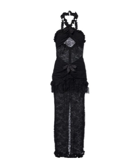 Alessandra Rich Bow-detail Ruffled Lace Cocktail Dress - Black