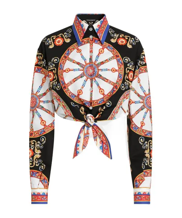Dolce & Gabbana Printed Tie-front Cropped Shirt - Multicolor