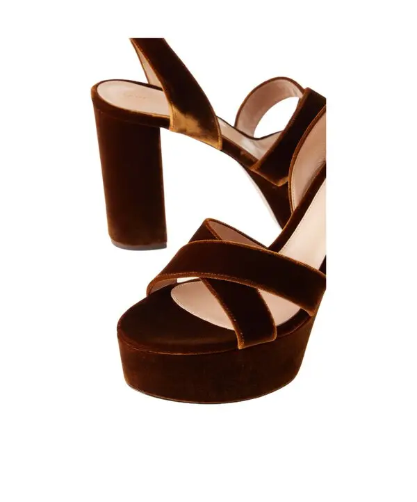 GIANVITO ROSSI Velvet Platform Block-heel Sandals