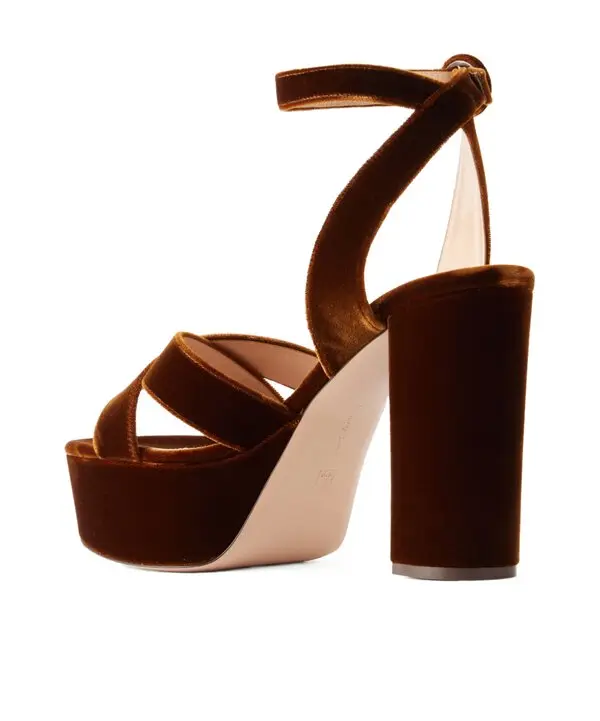 GIANVITO ROSSI Velvet Platform Block-heel Sandals