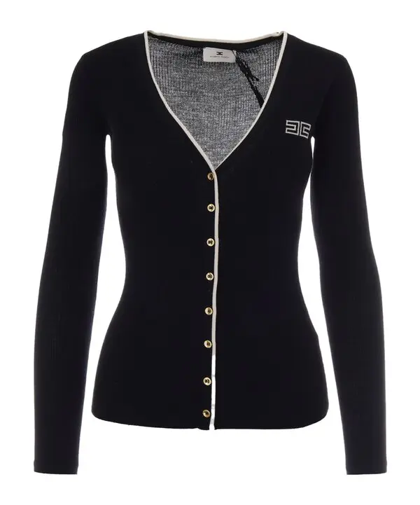 Elisabetta Franchi Rib Knit Cardigan - Black/butter