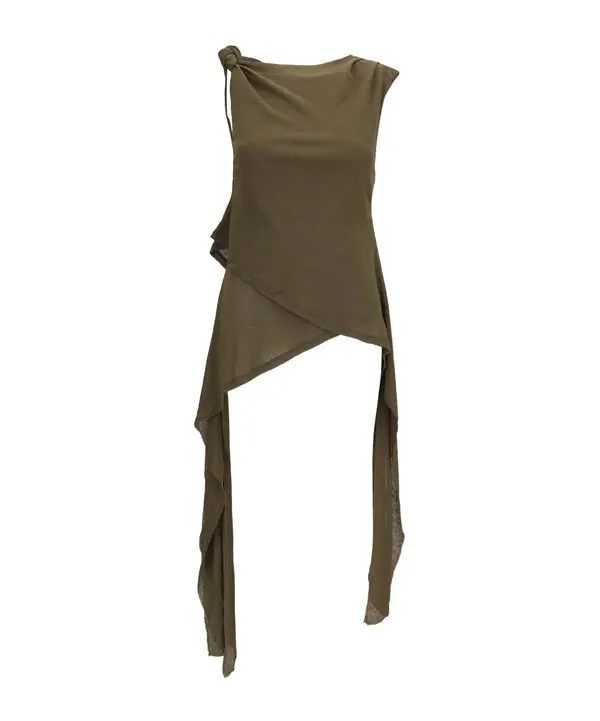 GANNI Asymmetrical Knit Top With Shoulder Knot - Green