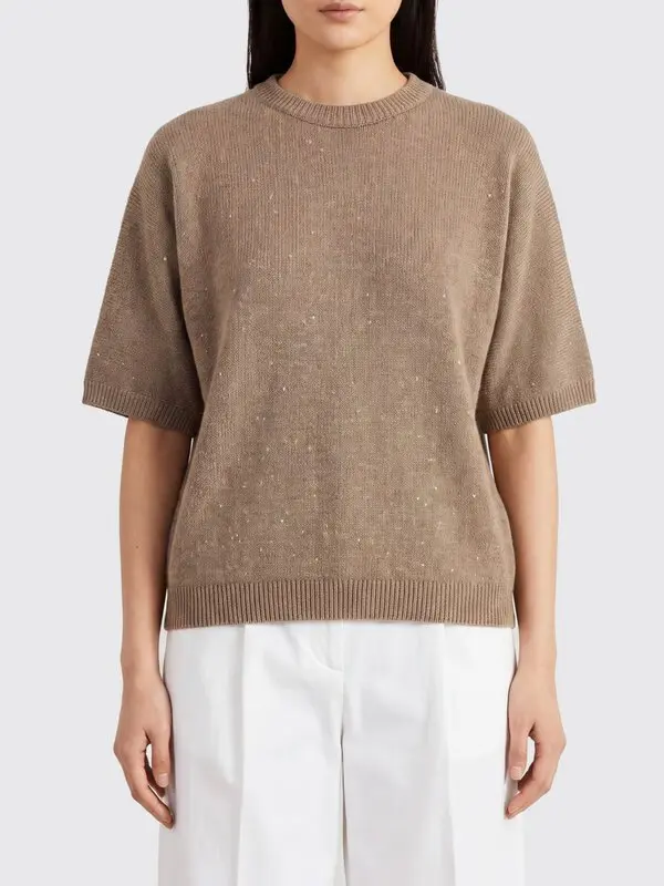 Brunello Cucinelli Sequin Embellished Diamante Sweater - Khaki