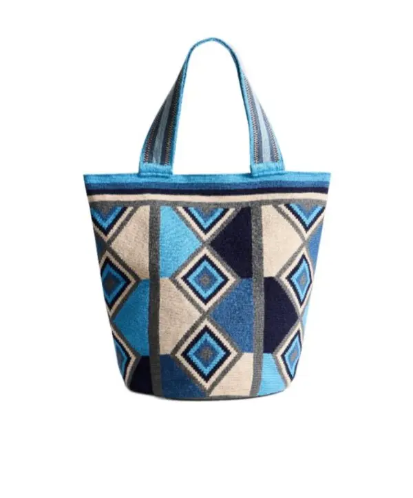 J.W.ANDERSON Pattern-intarsia Knitted Tote Bag - Blue And Multicolour
