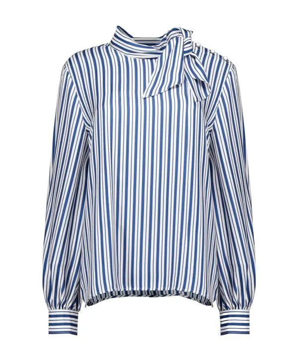 Max Mara Striped Long-sleeve Shirt With Pussy Bow Detail - Blue