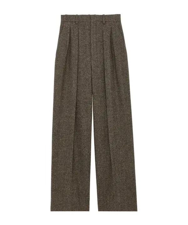 Saint Laurent Herringbone Wool Wide-leg Pants - Brown