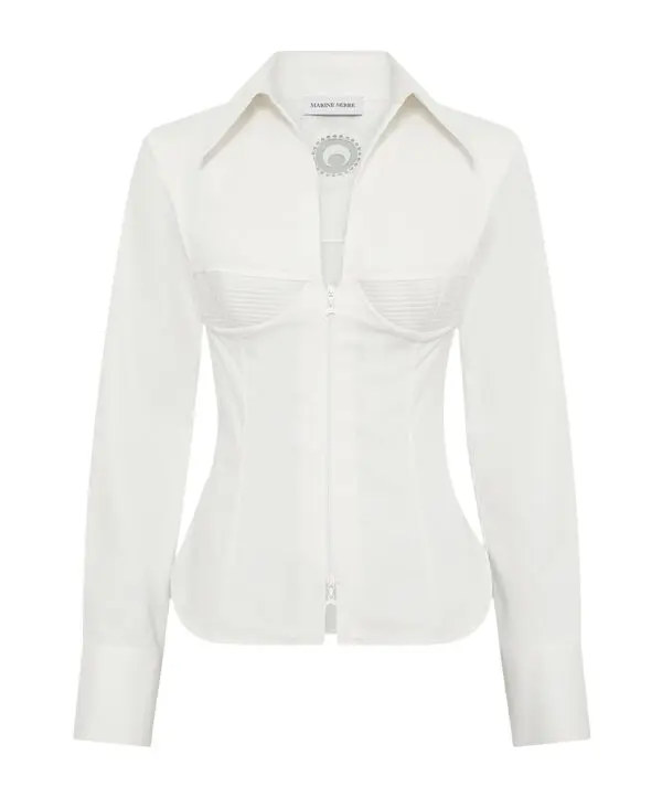 MARINE SERRE Zip-front Bustier Shirt - White