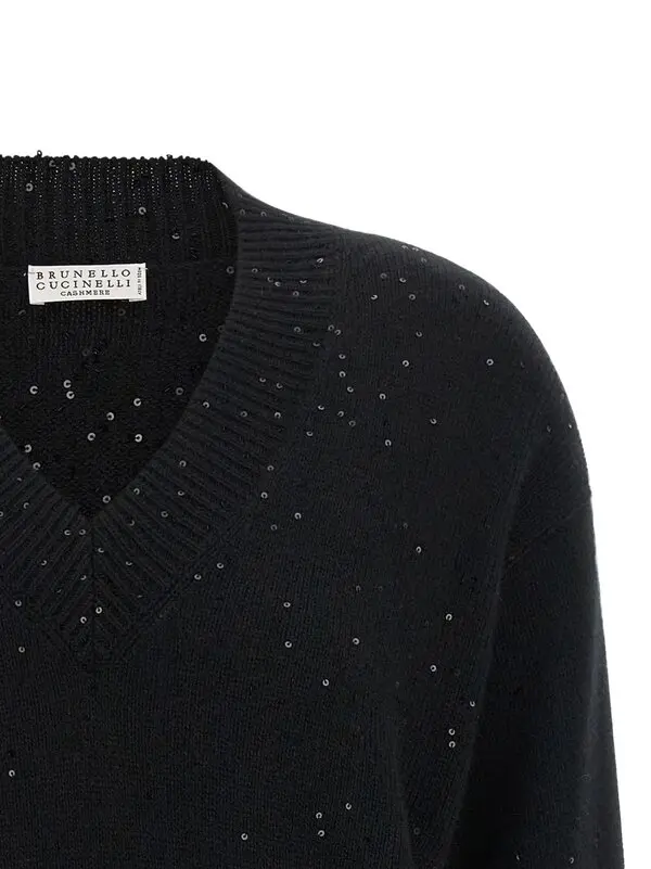 Brunello Cucinelli V-neck Sequin Embellished Sweater