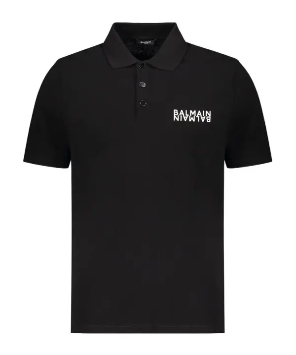 Balmain Logo Short-sleeve Polo Shirt - Black