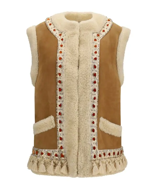 Valentino Garavani Sleeveless Vest With Embellishments And Fringe