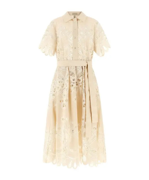 Elie Saab Carving Embroidery Dress - Cream
