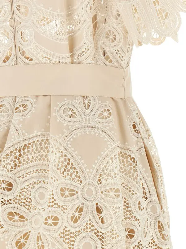 Elie Saab Carving Embroidery Dress With Scalloped Cuffs And Belt