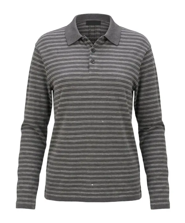 NILI LOTAN Striped Long Sleeve Polo Shirt - Black