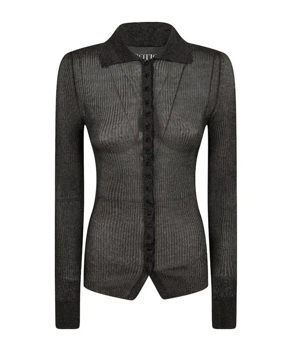 DONDUP Long-sleeve Button-front Knit Top - Black