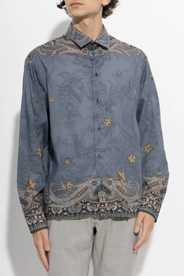 Etro Cotton Muslin Shirt With Placed Pegaso Print