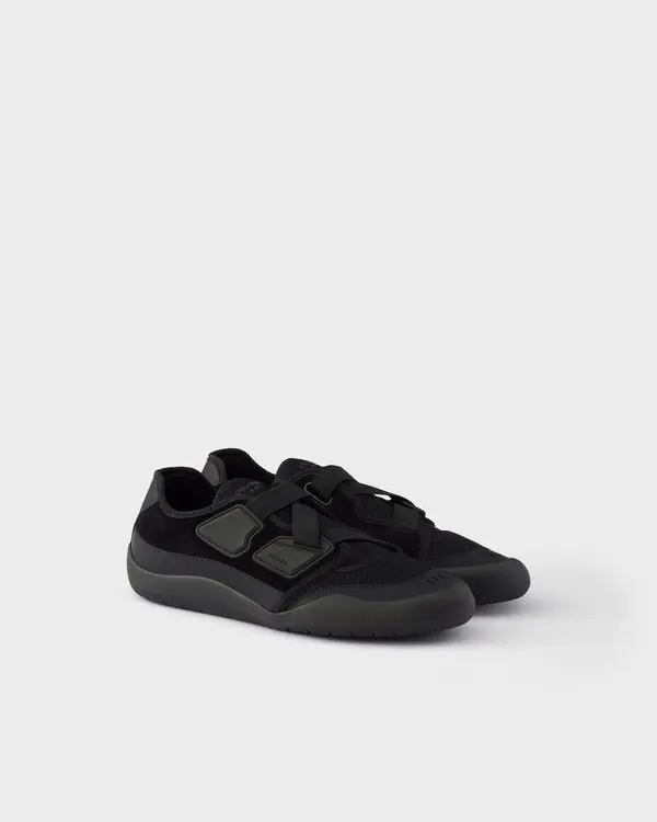Prada Speedrock Leather And Mesh Fabric Sneakers