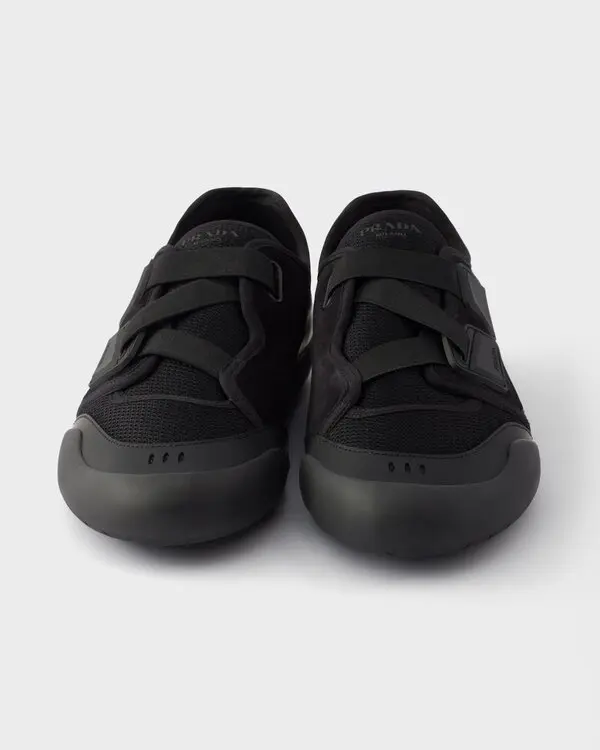 Prada Speedrock Leather And Mesh Fabric Sneakers