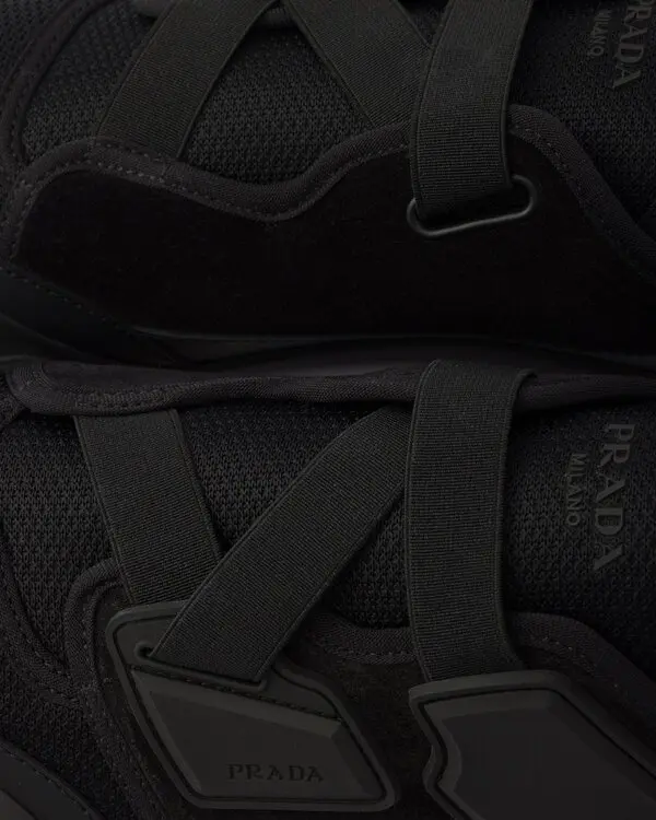 Prada Speedrock Leather And Mesh Fabric Sneakers