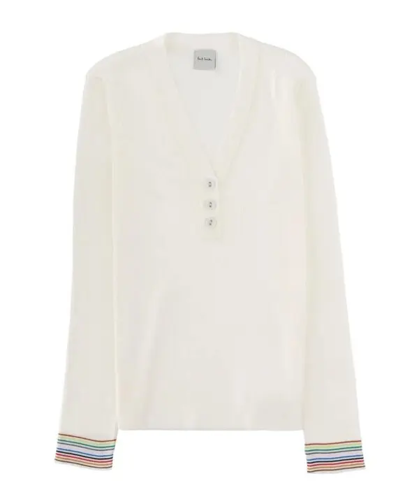 Paul Smith Knitted Sweater With Striped Cuffs - White