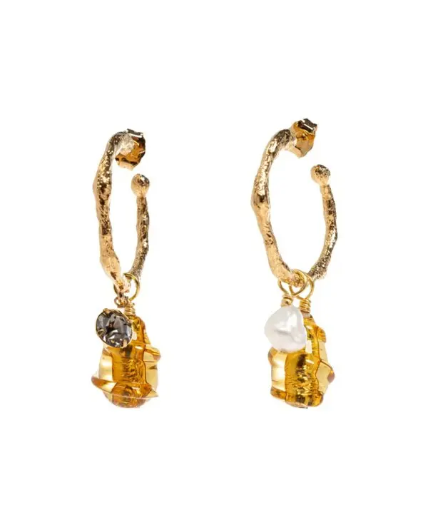 FORTE_FORTE Drop Earrings With Pearl And Stone Embellishments - Yellow