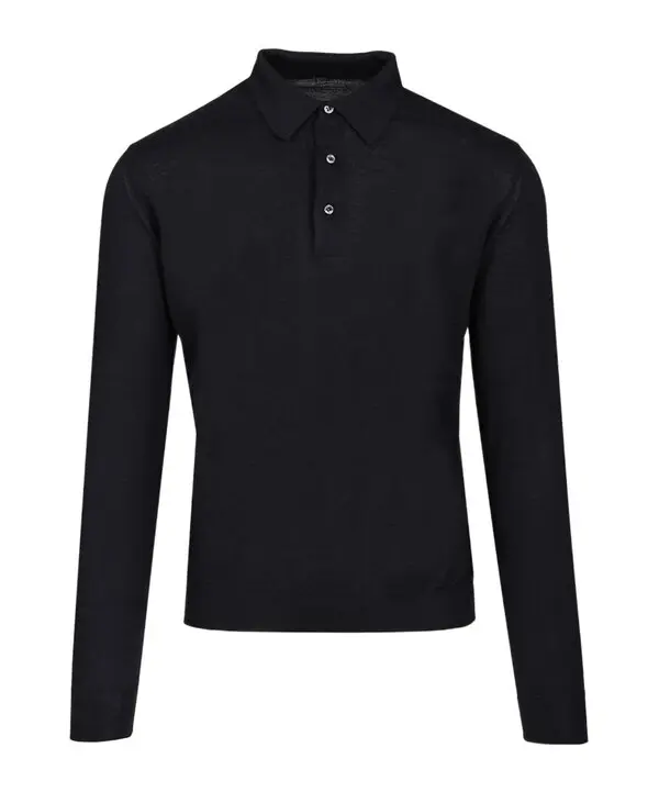 Fedeli Long-sleeve Polo Shirt - Blue