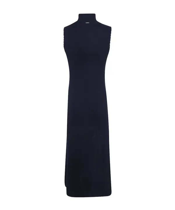 TWINSET Sleeveless High-neck Knit Dress With Scalloped Crochet Lace - Black