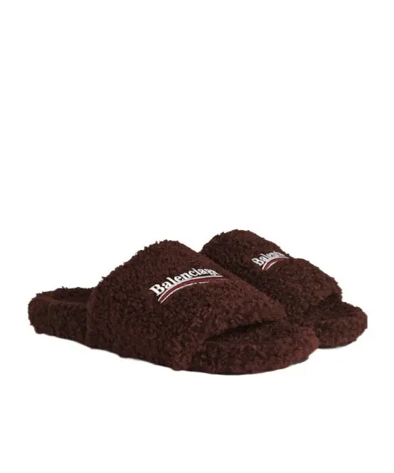 Balenciaga Furry Open Mule In Châtaigne