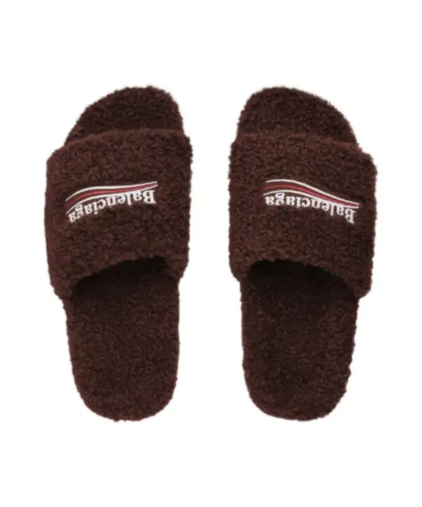 Balenciaga Furry Open Mule In Châtaigne