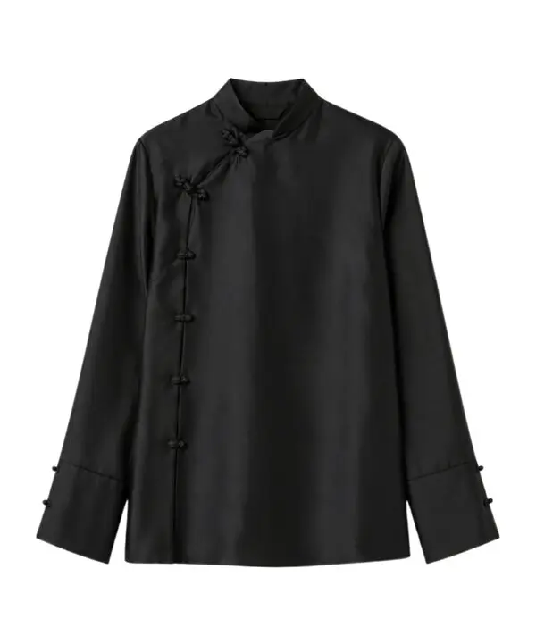 RÓHE Pankou Closure Top With Mandarin Collar And Long Sleeves - Black
