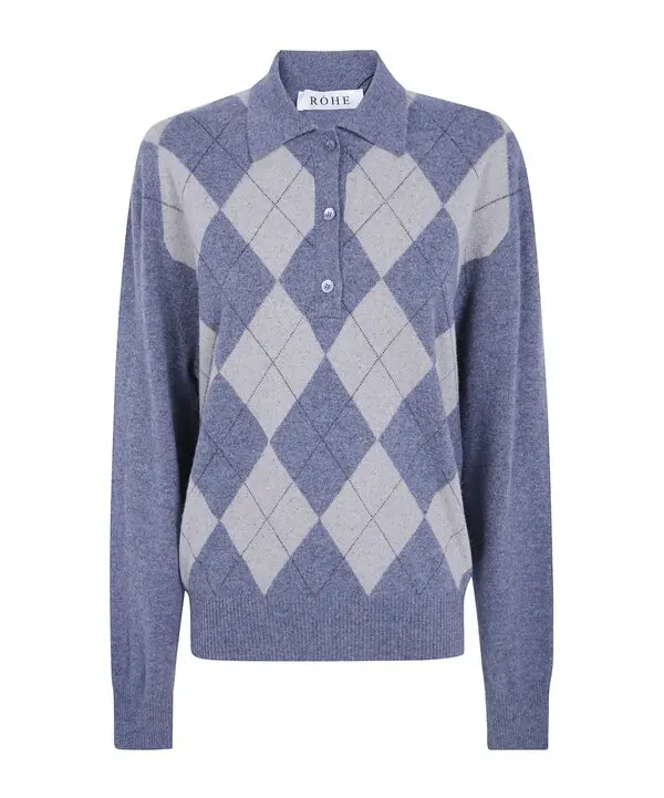 RÓHE Long-sleeved Knitwear With Polo Collar - Greyoatcheck