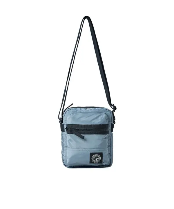 Stone Island Zippered Shoulder Bag With Compass Logo - Blue