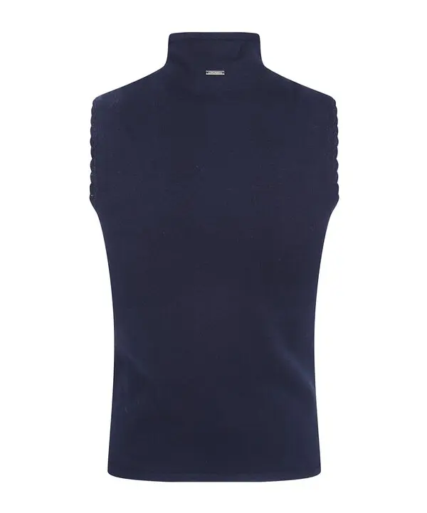 TWINSET Sleeveless High Neck Knit Top With Crochet Lace Cuffs - Black