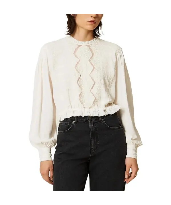 TWINSET Lace Panel Long Sleeve Top
