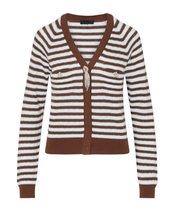 Liu Jo Crystal-embellished Striped Cardigan - White/brown