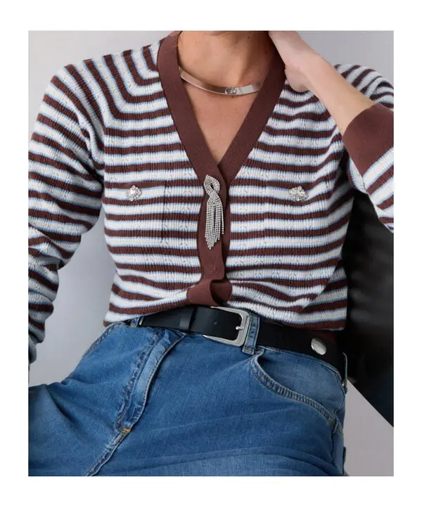 Liu Jo Striped Jewel-button Cardigan