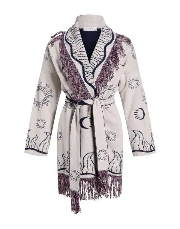 SHIRTAPORTER Multicolor Wool, Viscose, Polyamide, And Cashmere Long Sleeve Cardigan With Fringes And Belt