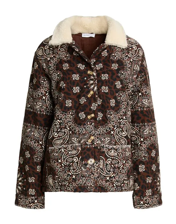 ARIZONA LOVE Puffer Cotton Linen Paisley Print Jacket - Brown